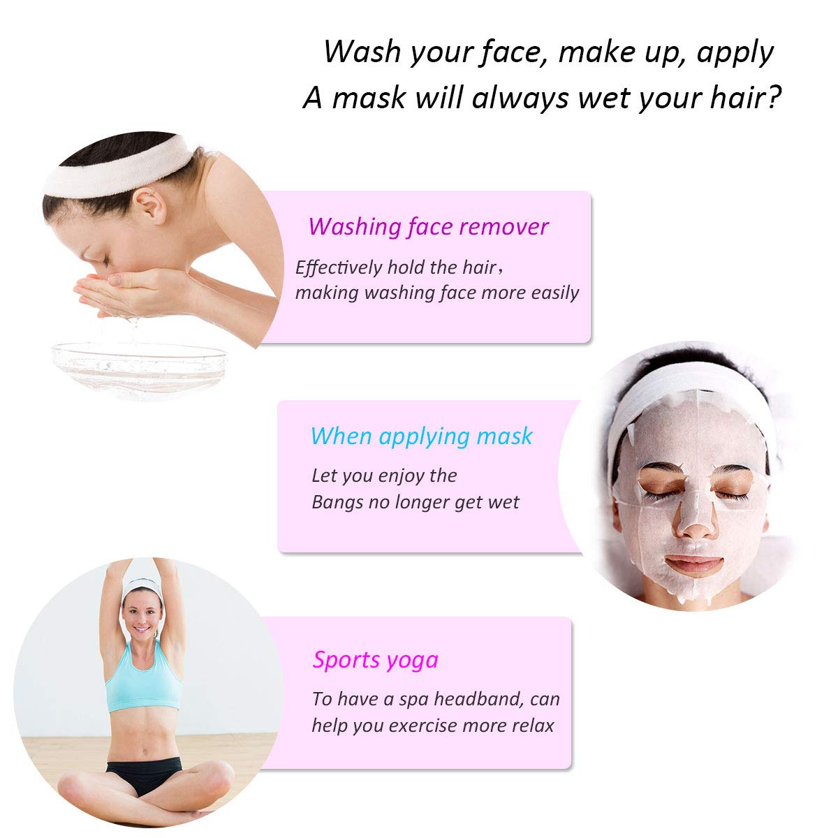 LADES Facial Spa Headband - Makeup Shower Bath Wrap Sport Headband Terry Cloth Adjustable Stretch Towel with Magic Tape