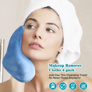 Makeup Remove Cloths Face Towels, Reusable Makeup Remover Cloths (4packs), Makeup Remover Towel Reusable Microfiber Cleansing Towel 8.67inch X 8.67 inch