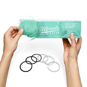 makeup remover microfiber face cloths 2 pack, reusable, 6 hair ties (2 count, seafoam)