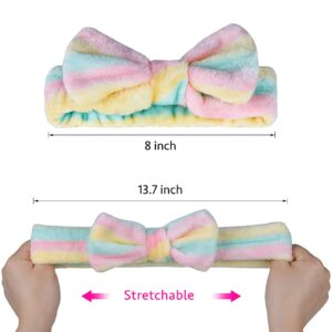 Teqifu 6 Pack Spa Headband,Bow Hair Band Women Facial Makeup Head Band Soft Coral Fleece Bowknot Head Wraps for Washing Face Shower, Bowtie Headbands Adjustable Elastic Hair Band for Girls and Women