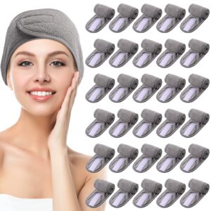 30 pack spa headband spa facial headband spa headband bulk for washing face makeup headband for shower bath sport wrap girls headband polyester adjustable towel with hook and loop non slip(gray)