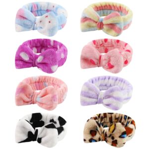 3 otters makeup headband, 8pcs spa headband bow washing face headbands soft microfiber headband for girls women gift