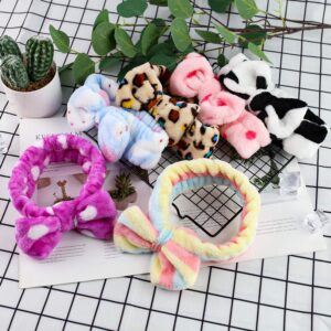 3 otters Makeup Headband, 8PCS Spa Headband Bow Washing Face Headbands Soft Microfiber Headband for Girls Women Gift