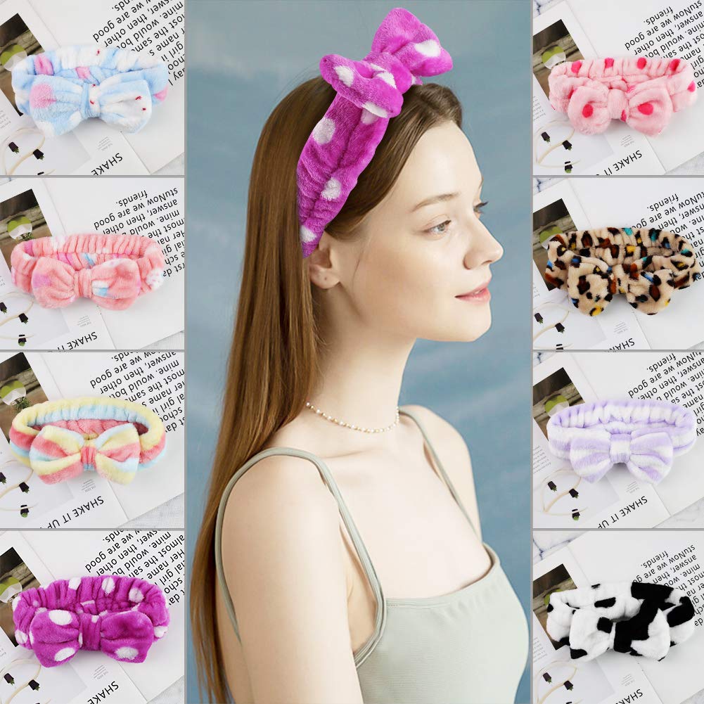 3 otters Makeup Headband, 8PCS Spa Headband Bow Washing Face Headbands Soft Microfiber Headband for Girls Women Gift