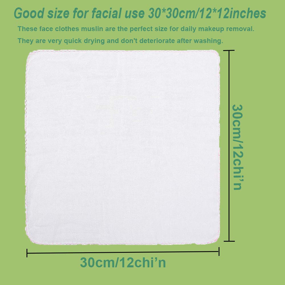 Yaosan Soft Face Muslin Cloths Pure Cotton Facial Cleansing Cloths Reusable Polishing Cleanser- Pack 10 (Blue Edge)