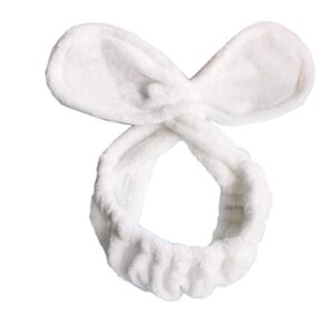 1pcs sweet lovely twist plush bunny rabbit ear headband twist hairband hair wrap stretchable makeup headband hair accessories for washing face applying cover make up shower (white)