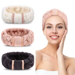 doobo 3 pack spa headbands microfiber skincare headbands face wash headband face washing/facial headband makeup/towel headbands for women for washing face(pink, white, black)