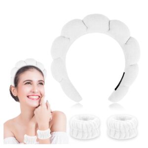 spa makeup headband for washing face, sponge skincare face wash headbands for women girls - bubble soft terry towel cloth hair band for skincare makeup, puffy non slip thick headwear(white)