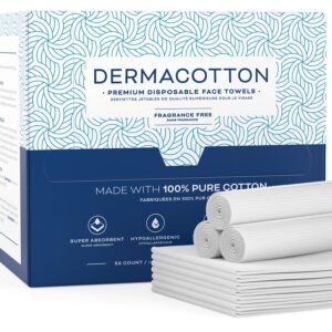 dermacotton disposable cotton face towels – super soft face wipes, hypoallergenic makeup remover wipes, suitable for all skin types including sensitive skin – biodegradable facial cloths (50 pack)