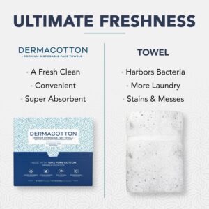 Dermacotton Disposable Cotton Face Towels – Super Soft Face Wipes, Hypoallergenic Makeup Remover Wipes, Suitable for All Skin Types Including Sensitive Skin – Biodegradable Facial Cloths (50 Pack)