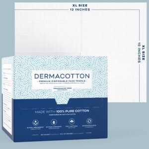 Dermacotton Disposable Cotton Face Towels – Super Soft Face Wipes, Hypoallergenic Makeup Remover Wipes, Suitable for All Skin Types Including Sensitive Skin – Biodegradable Facial Cloths (50 Pack)