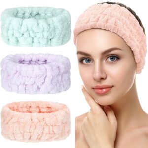 chuangdi 3 x face wash bands for makeup and yoga sports shower face spa headband elastic headband for girls and women (light orange, light purple, light green)