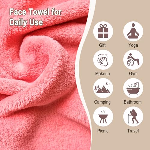 KODAMO Makeup Remover Cloth, Reusable Makeup Remover Pads Washable Travel Bag, Microfiber Makeup Removal Face Wash Cloths with Just Water, Gentle Soft, Eco-friendly, 12 Pack, Pink