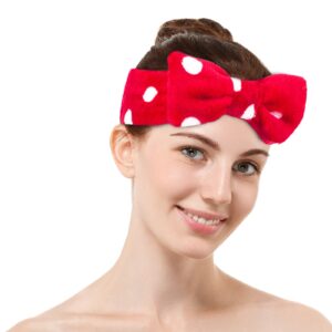 edoblue make-up face wash shower headband,bowknot fibre hair wrap for shower wash face bath spa (red)