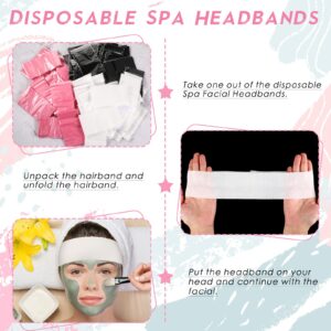 120 Pieces Disposable Headbands for Facials Spa Headbands with Convenient Closure Stretch Non Woven Skin Care Hair Band Soft for Women Girls Salons Face Washing, Shower, Pink, Black, White