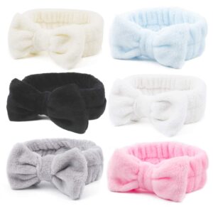 exacoo spa headband, 6 pcs bow hair band for women facial makeup head band knot turban for girls head wraps for wash spa yoga sports shower (pack of 6)