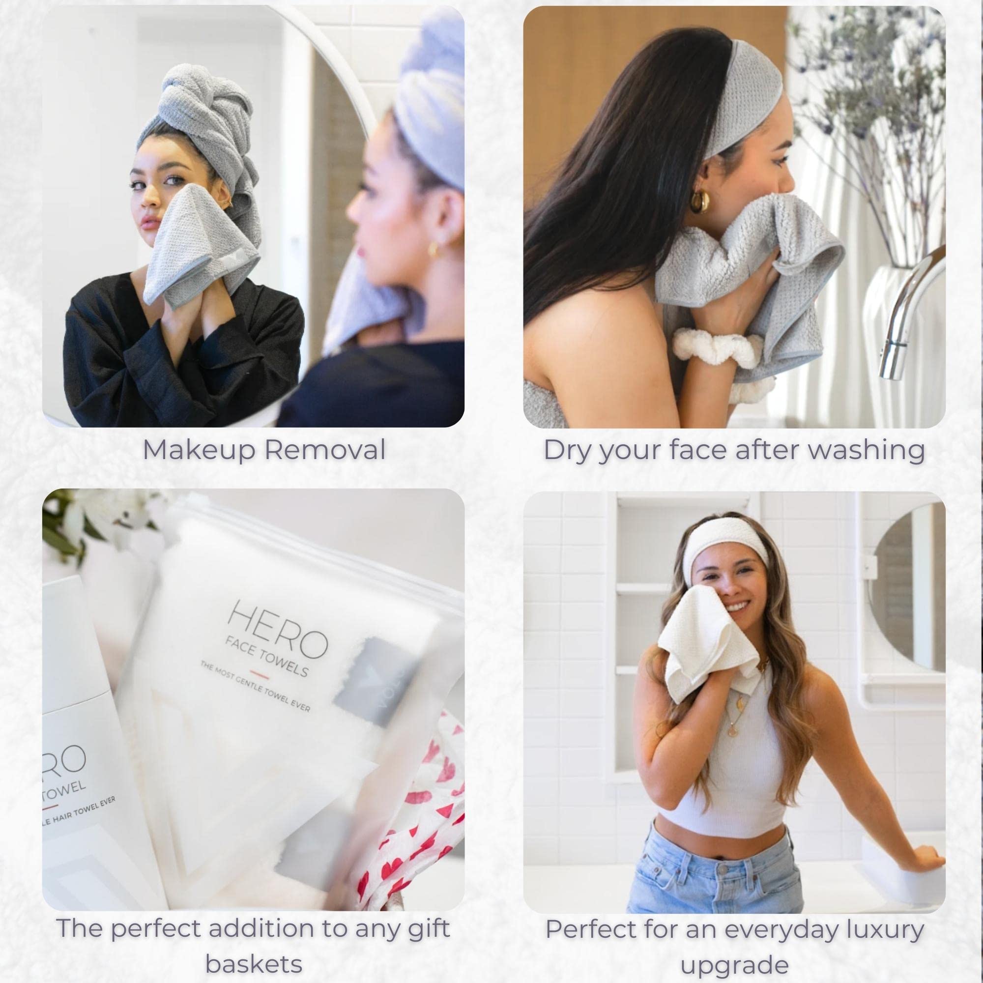 VOLO Hero Salt White Face Towel | Reusable Facial Wash Cloths | Makeup Remover & Post Shower Washcloths | Ultra Soft, Absorbent, Gentle, Fast Drying Nanoweave Fabric Face Towels | Microfiber 3PK