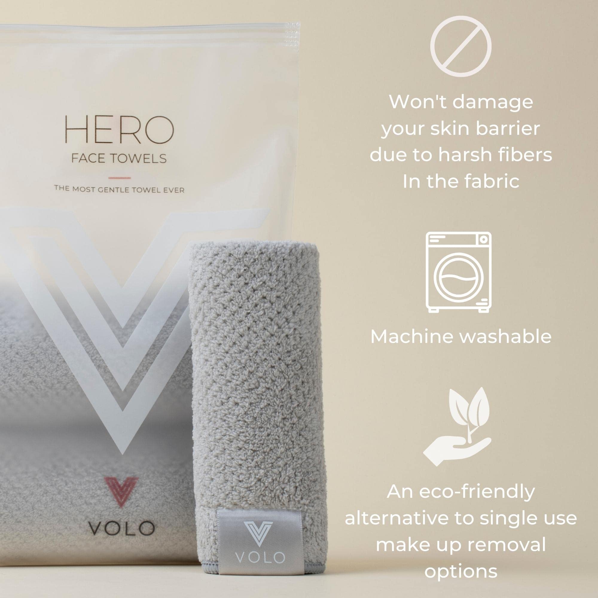 VOLO Hero Salt White Face Towel | Reusable Facial Wash Cloths | Makeup Remover & Post Shower Washcloths | Ultra Soft, Absorbent, Gentle, Fast Drying Nanoweave Fabric Face Towels | Microfiber 3PK