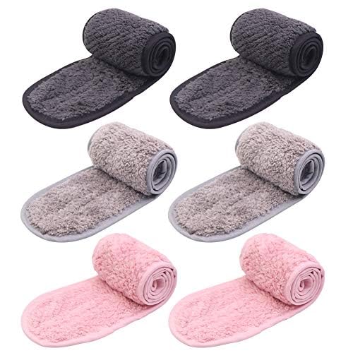 Simnice 6 Pieces Spa Facial Headbands Adjustable Head Wraps for women,Makeup Shower Bath Facial Wraps Sports Headband Terry Cloth Adjustable Stretch Towel with Magic Tape