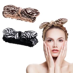 osoplay 2 pcs women animal leopard print hairband makeup bowknot headband elastic stretch head wrap for skincare spa shower (stripe)