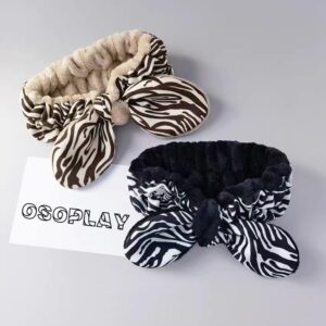 OSOPLAY 2 PCS Women Animal Leopard Print Hairband Makeup Bowknot Headband Elastic Stretch Head Wrap for Skincare Spa Shower (Stripe)