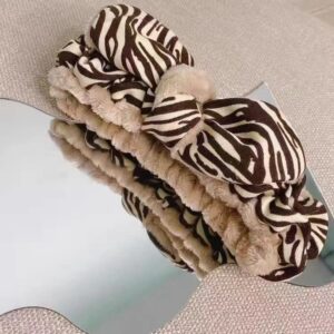 OSOPLAY 2 PCS Women Animal Leopard Print Hairband Makeup Bowknot Headband Elastic Stretch Head Wrap for Skincare Spa Shower (Stripe)