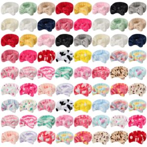 74 pieces spa headband coral fleece women bow makeup headband cosmetic skincare hair band for washing face soft facial hair wrap head band terry cloth headbands for girls shower party, 32 styles