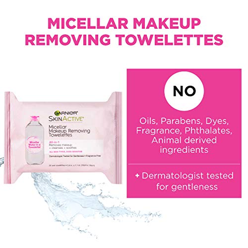 Garnier Micellar Facial Cleanser & Makeup Remover Wipes, Gentle for All Skin Types (25 Wipes), 2 Count (Packaging May Vary)