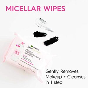 Garnier Micellar Facial Cleanser & Makeup Remover Wipes, Gentle for All Skin Types (25 Wipes), 2 Count (Packaging May Vary)