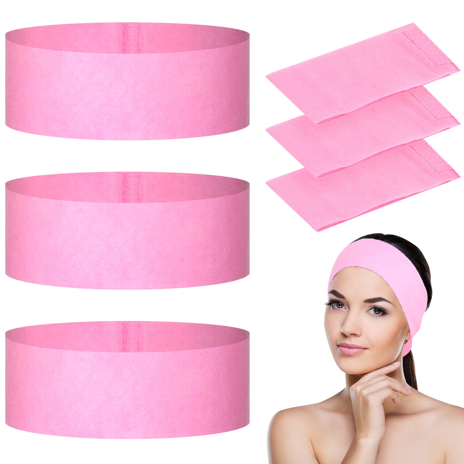 Sdfsdf 128 Pieces Disposable Spa Facial Headbands Stretch Non-Woven Headband Soft Skin Care Hair Band with Convenient Closure for Women Girls Salons Esthetician Supplies, Pink Large, 40.0 Count