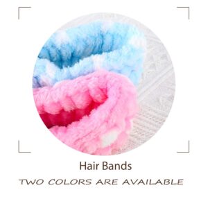 Chennie Bowknot Spa Headbands Dot Elastic Makeup Blue Hair Bands Washing Face Head Wraps For Women And Girls (Pack Of 2) (Blue&Pink)