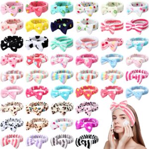 giegxin 48 pieces spa headband bulk bow hair band facial makeup headbands fluffy plush headband for women washing face spa shower cleansing (novel pattern)