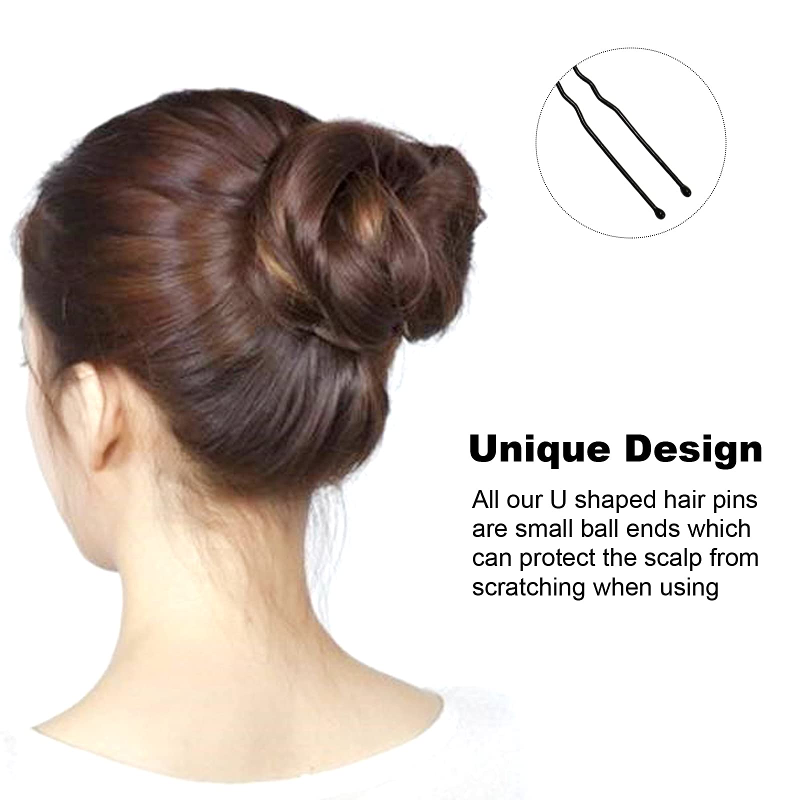 U Shaped Hair Pins, Sevensun 100PCS Ladies Hair Bun HairPin, With Storage Box, (2.4Inches), (Black)