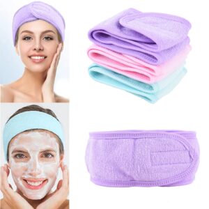 alileona spa facial headband makeup hair band breathable and soft sport headband adjustable towel for face washing, shower,makeup, yoga (pruple,pink,blue)