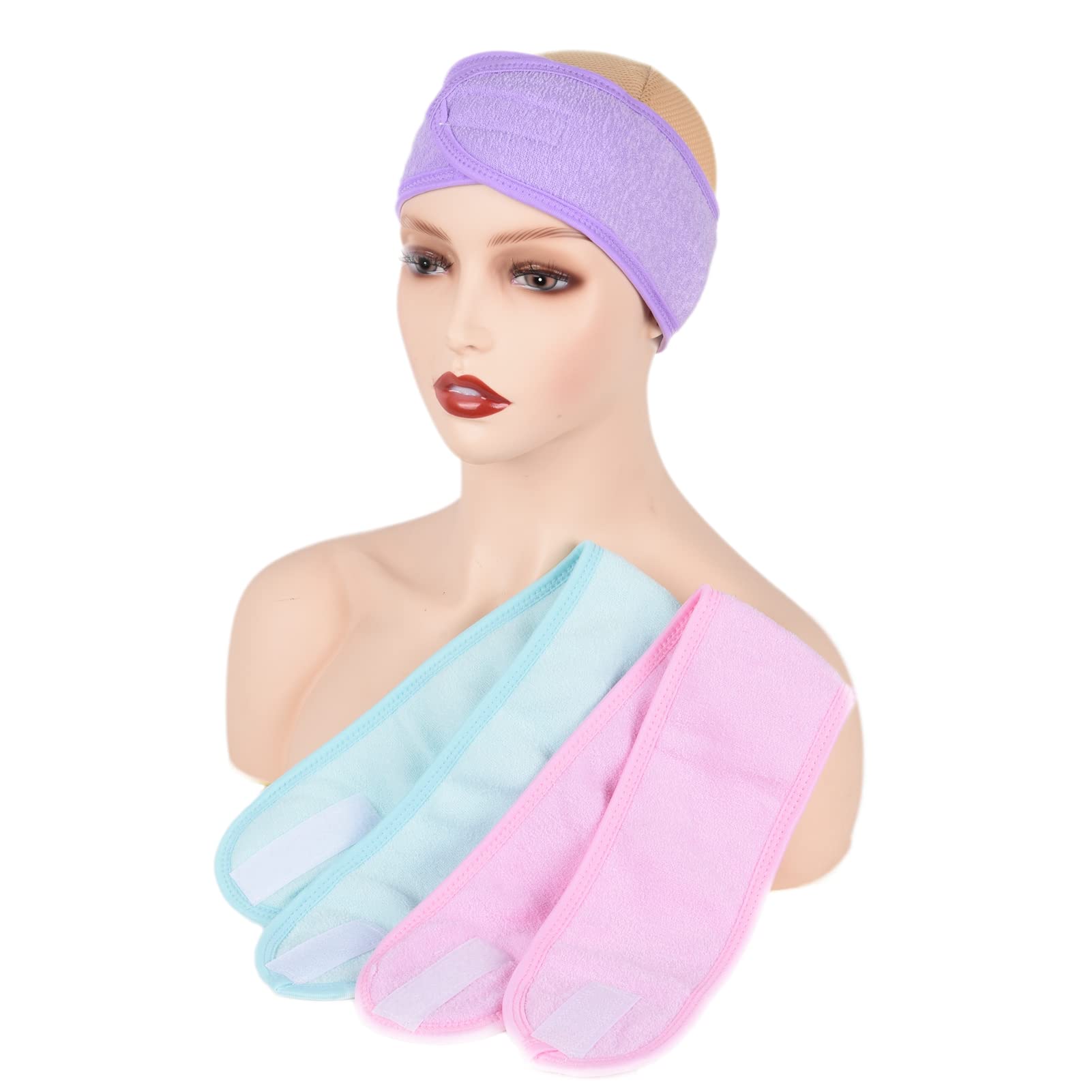 alileona Spa Facial Headband Makeup Hair Band Breathable And Soft Sport Headband Adjustable Towel For Face Washing, Shower,Makeup, Yoga (Pruple,Pink,Blue)