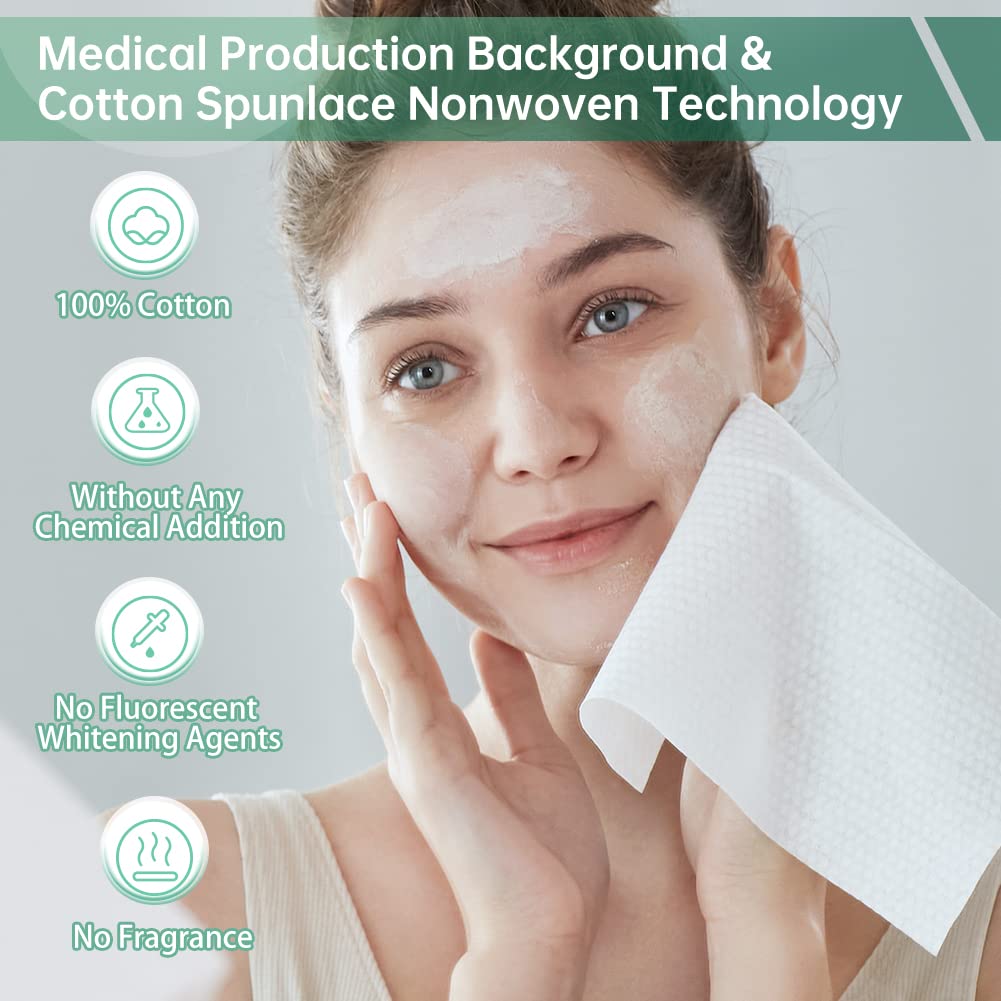 ICOTTON 2 in 1 Disposable Face Towel-100%Cotton Clean Towels for Daytime and Nighttime Use, Large Size Biodegradable Facial Cleansing Towelette Single Use Face Towel for Sensitive Skin Makeup Removing