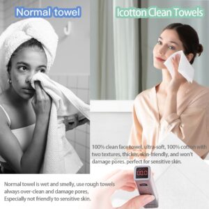 ICOTTON 2 in 1 Disposable Face Towel-100%Cotton Clean Towels for Daytime and Nighttime Use, Large Size Biodegradable Facial Cleansing Towelette Single Use Face Towel for Sensitive Skin Makeup Removing