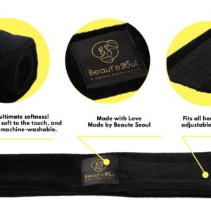 Beaute Seoul Spa Facial Headband Washing Makeup Cosmetic Shower Wrap Head Non-slip Stretchable,Terry Cloth Headband Adjustable Towel with Magic Tape 1 Piece Black