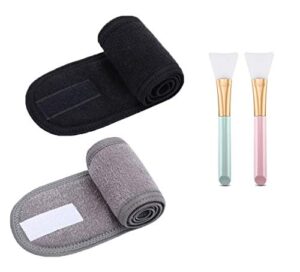 fulinjoy 2 pack spa headband with 2 pack facial mask brush, hair wrap sweat headband head wrap hair towel wrap non-slip stretchable washable makeup headband, face wash treatment set