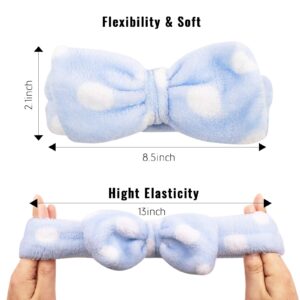 Araluky 3 Pack Bow Hair Band ,Soft Makeup Facial Dot Headband Women Girls Spa Microfiber Cute Turban Headband Bowknot Bow Skincare Terry Cloth Fuzzy Headbands for Washing Face Shower Bath Hair Band