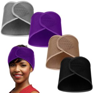 xuhal 4 pieces mesh hair wraps for black women sleeping hair wrap scarf cap spa headbands hair wraps hair nets for women black natural hair wash face sleep (dark purple, black, gray, camel)