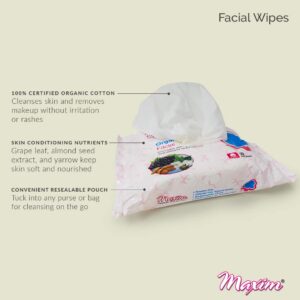 Maxim Facial Wipes, 100% Organic Cotton Face Wipes, 60ct, Moisturizing Makeup Remover Wipes Biodegradable Facial Wipes, Hypoallergenic Without Harsh Chemicals, 2 Packs of 30