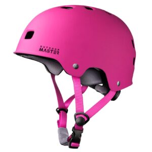 outdoormaster skateboard cycling helmet - two removable liners ventilation multi-sport scooter roller skate inline skating rollerblading for kids, youth & adults - m - pink