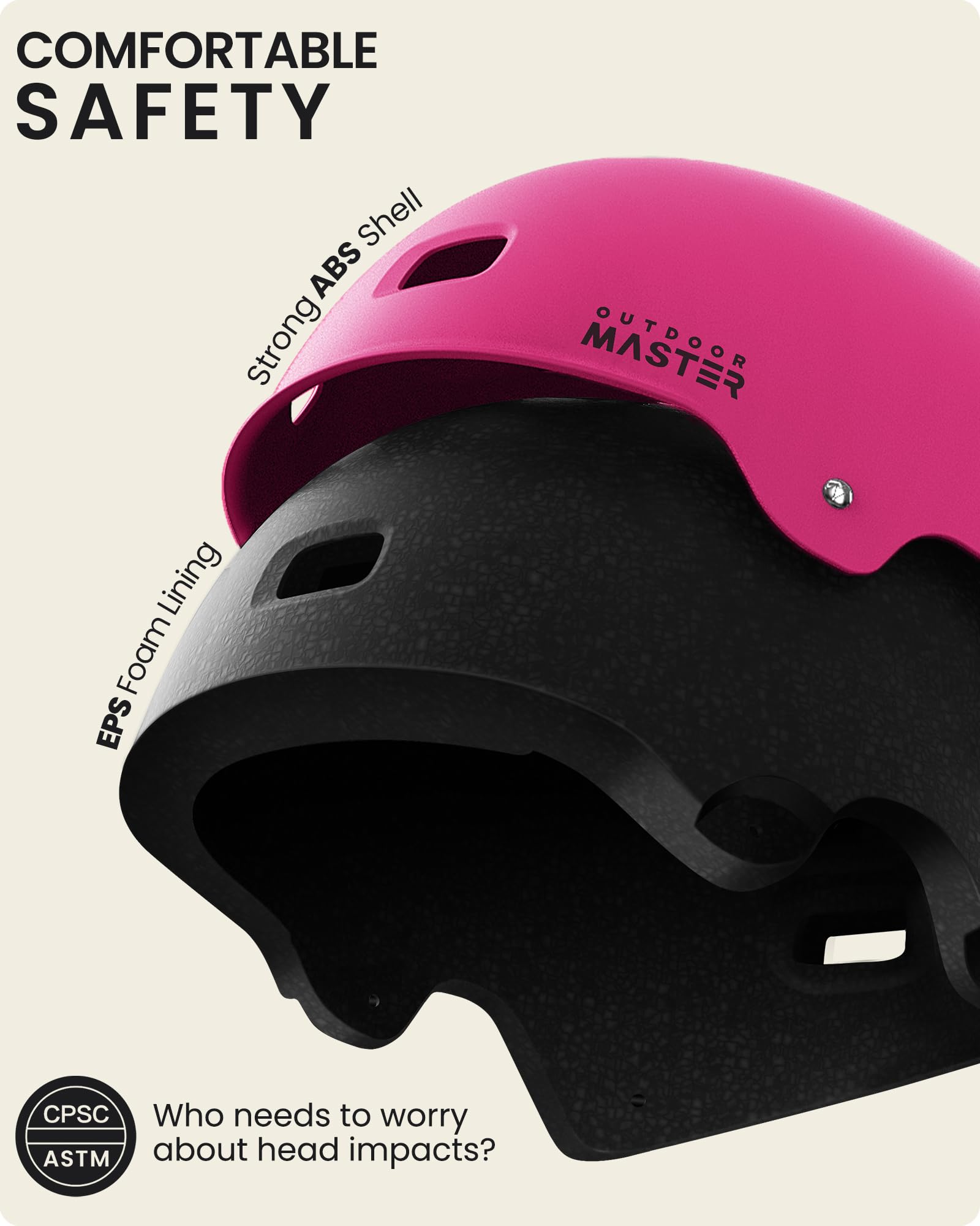 OutdoorMaster Skateboard Cycling Helmet - Two Removable Liners Ventilation Multi-Sport Scooter Roller Skate Inline Skating Rollerblading for Kids, Youth & Adults - M - Pink