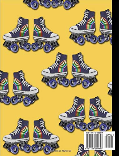 Retro Rainbow Roller Skates College Ruled Composition Notebook