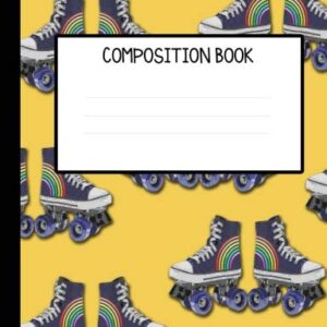 Retro Rainbow Roller Skates College Ruled Composition Notebook