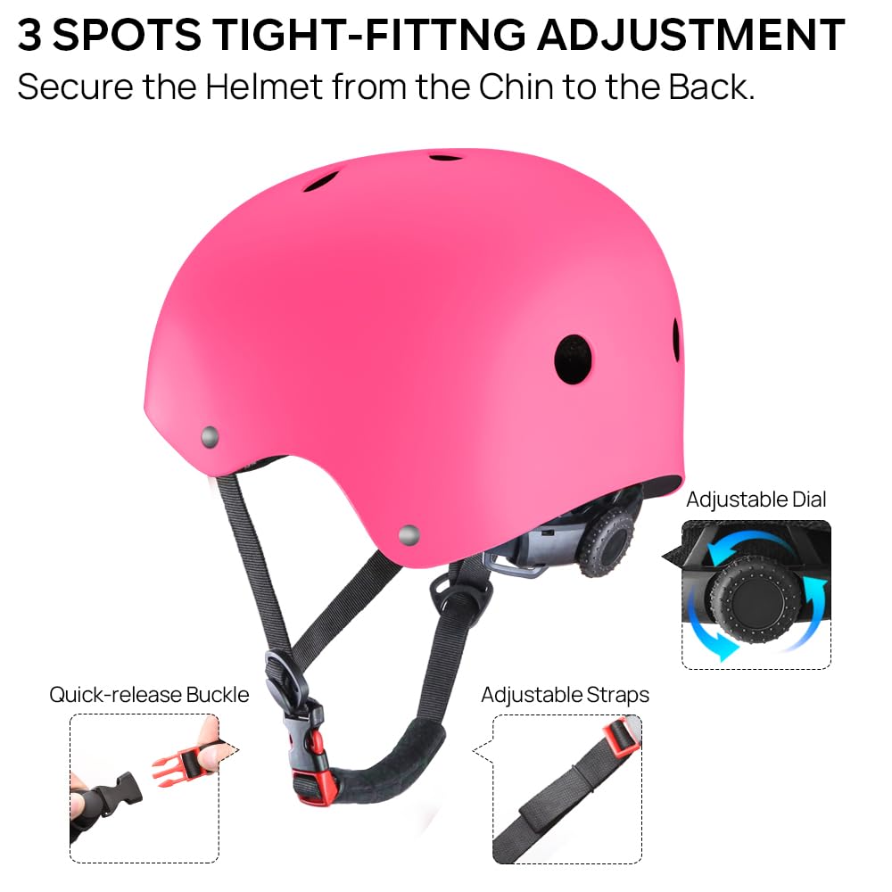 JBM Skateboard Bike Helmet - Lightweight, Adjustable & Design of Ventilation Multi-Sport Helmet for Bicycle Skate Scooter 3 Sizes for Adult Youth & Kids