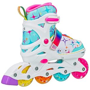 Roller Derby Stryde Youth Adjustable Inline Lighted Wheel Skates with Protective Gear, Adjustable Sizing, Tri-Pack Protective Gear Included