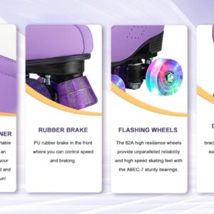 SilverTree Roller Skates for Women and Men PU Leather High-top Adult Roller Derby Skates Wheels Light Up Roller Skates Four-Wheel Shiny Roller Skates for Girls Boys Unisex