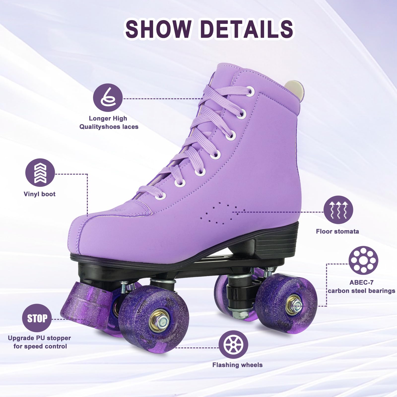 SilverTree Roller Skates for Women and Men PU Leather High-top Adult Roller Derby Skates Wheels Light Up Roller Skates Four-Wheel Shiny Roller Skates for Girls Boys Unisex